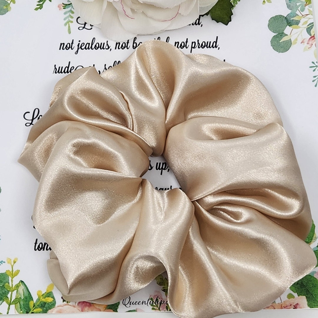 Satin Beige Banana Scrunchie/wedding Satin Scrunchie/bridal Scrunchies ...