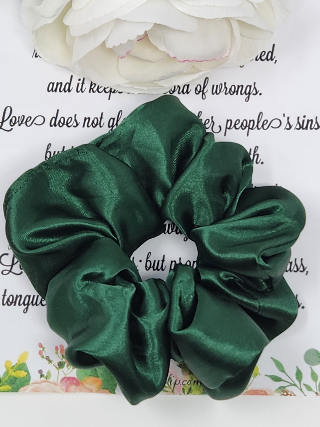 Hunter Green Satin Scrunchie/bridal Satin Scrunchie/bridemaid Hair ...