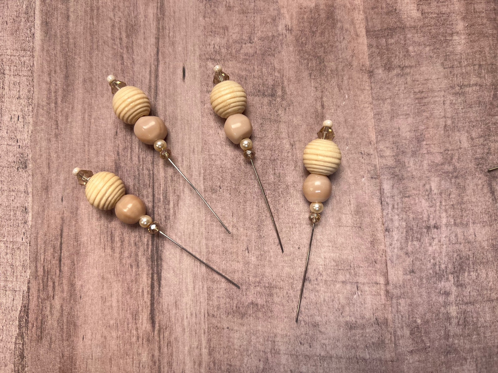 Beaded Glue Pin - Pink Wood - Etsy