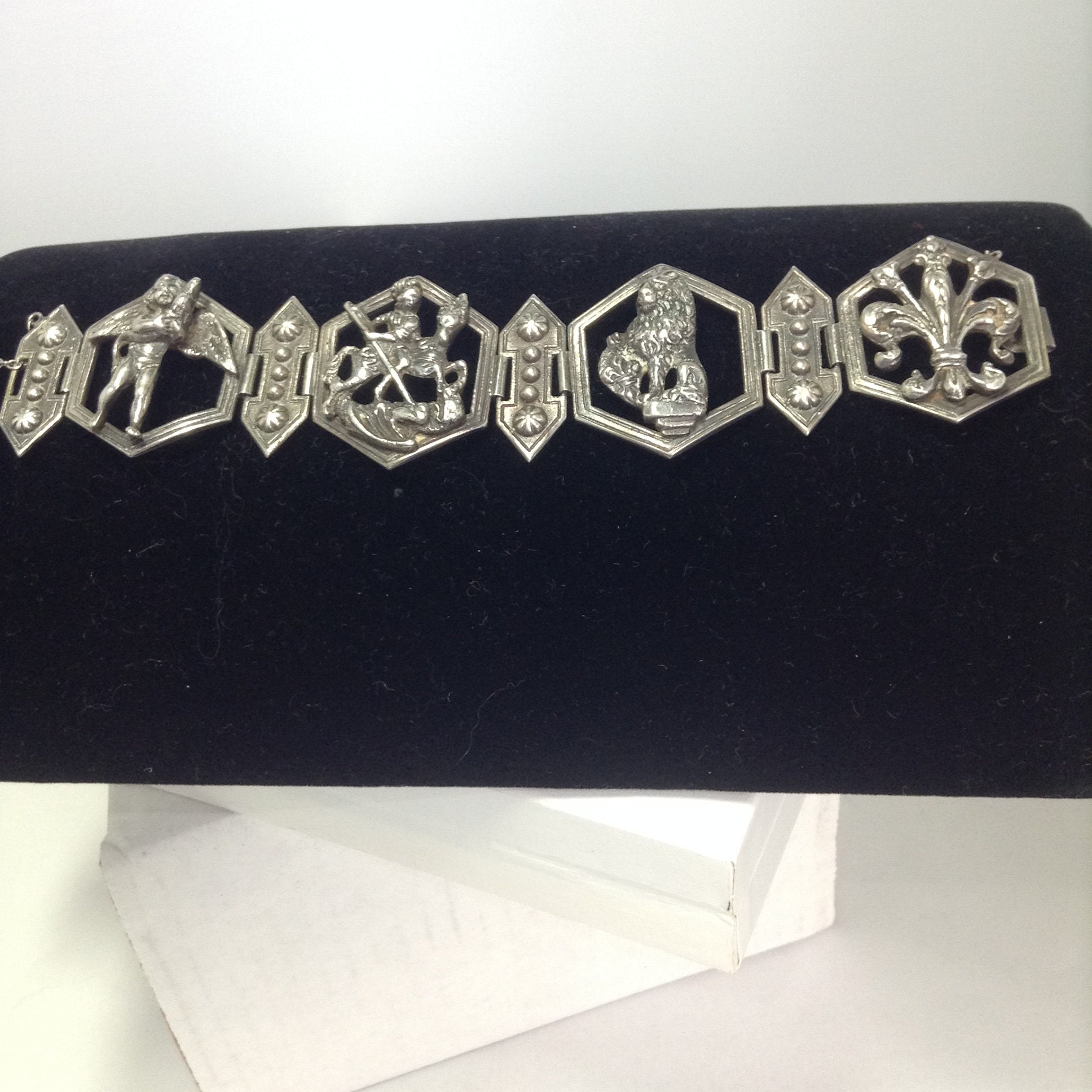 Signed Peruzzi Bracelet Sterling Silver Boy With Dolphin, St. George ...