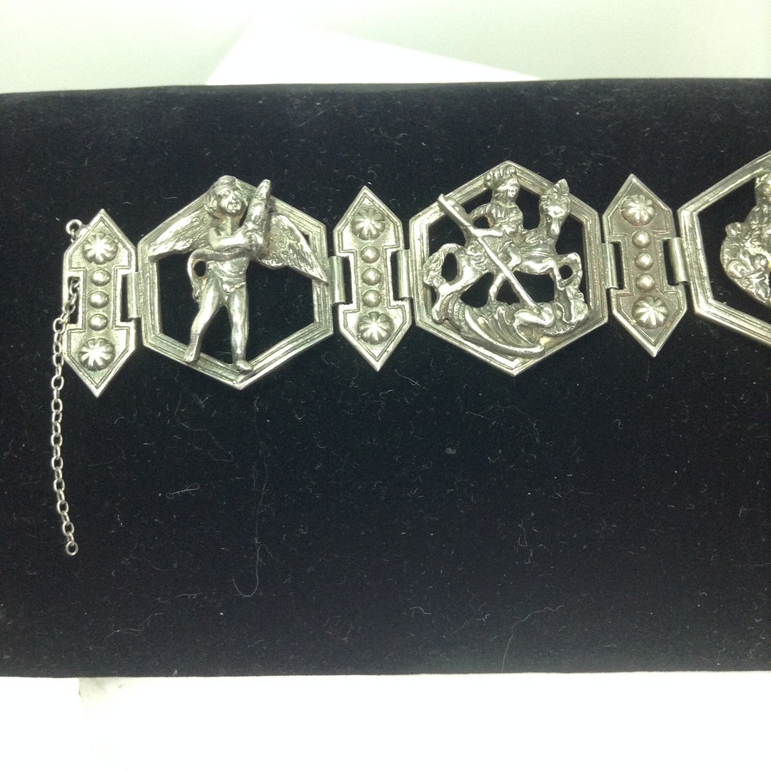 Signed Peruzzi Bracelet Sterling Silver Boy With Dolphin, St. George ...