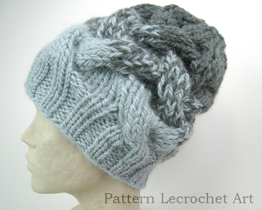 Knitting Pattern Slouchy Hat With Braid Cable in Two Strands of Bulky ...