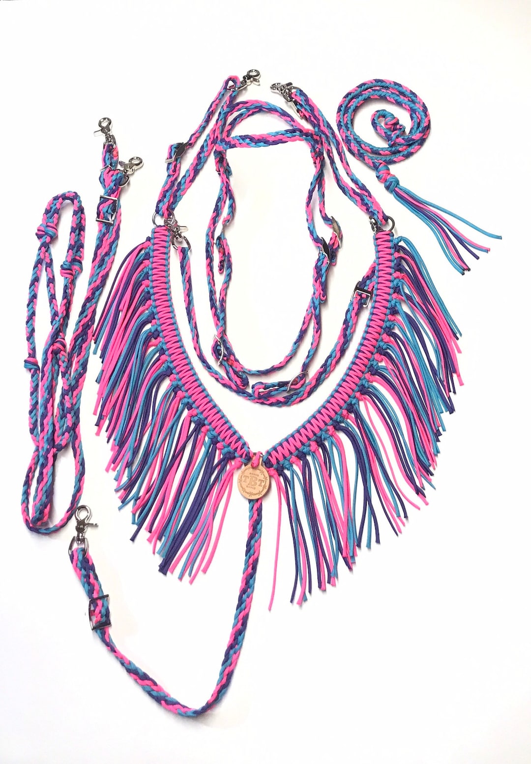 Horse Tack Set Turquoise , Purple and Hot Pink Fringe Breast Collar ...
