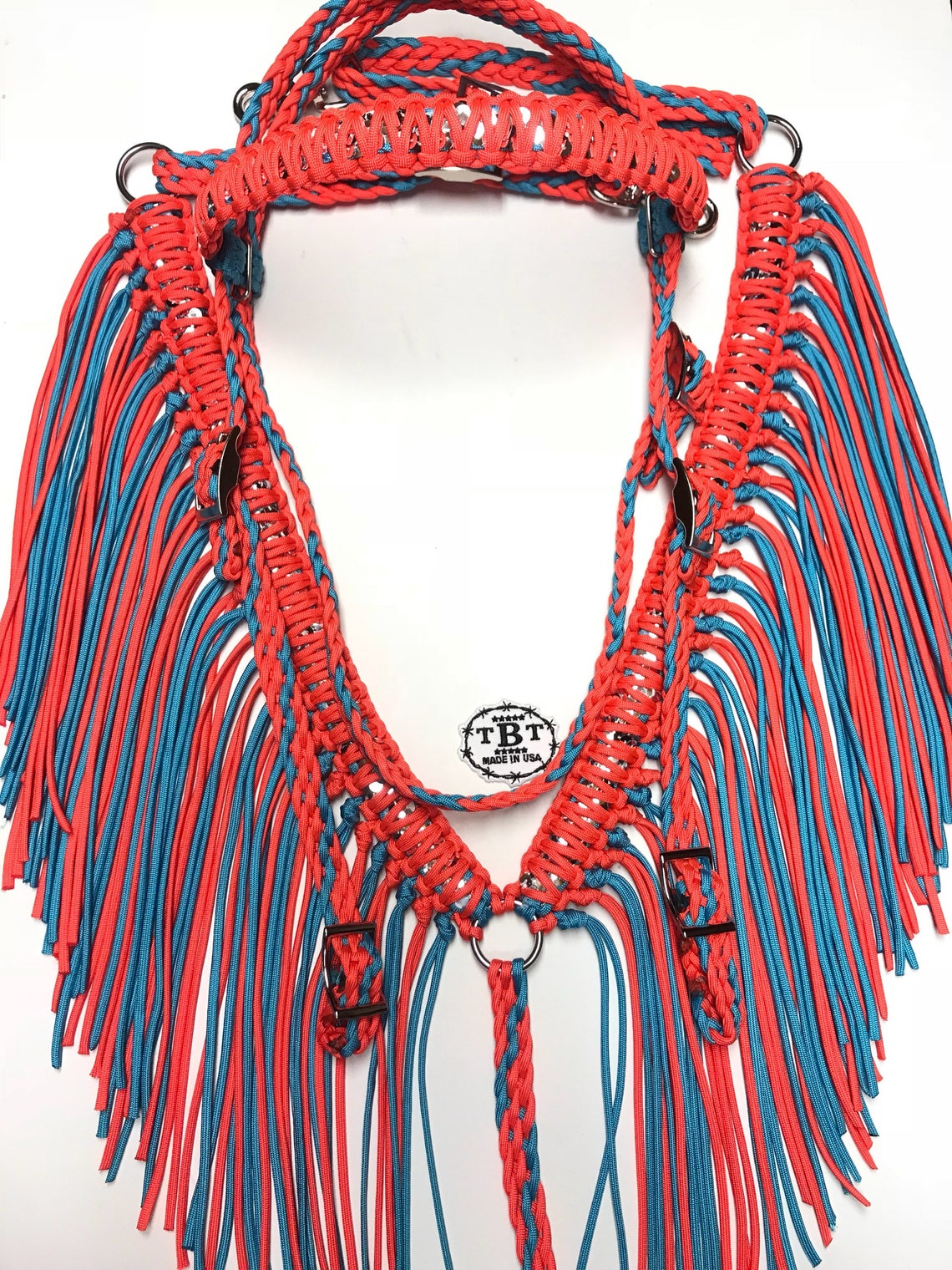 Orange and turquoise Custom Paracord fringe tack set Fringe | Etsy