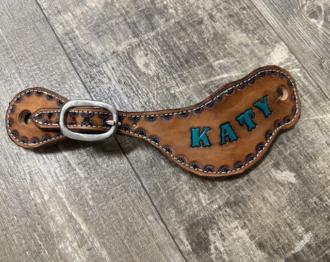 Western Leather Spur Straps, Custom, Tooled, Handmade, Floral, Initials ...