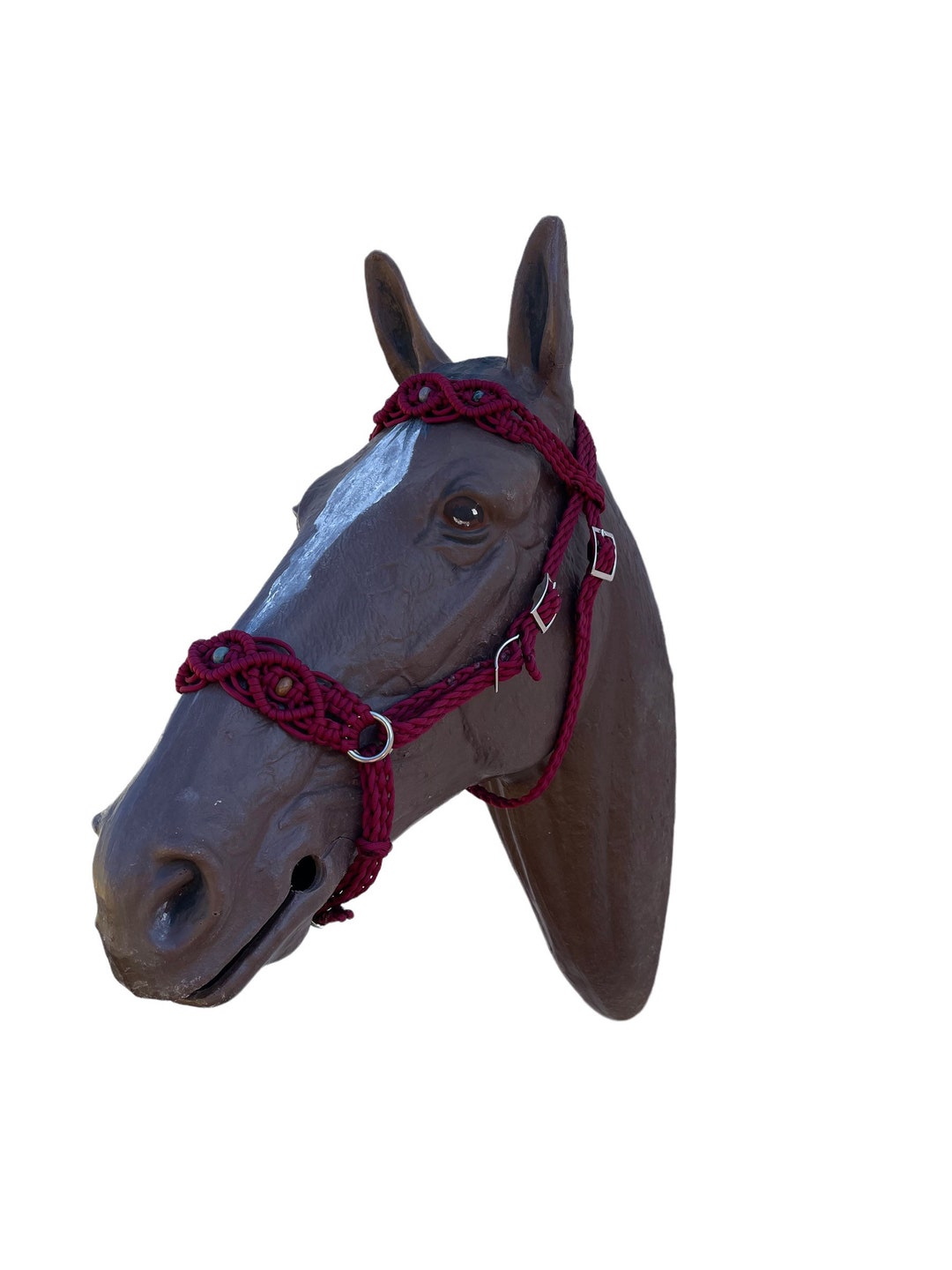 Macrame Bitless Bridle, Burgundy Horse Side Pull Hackamore, Horse ...
