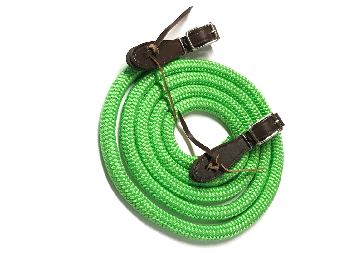 Yacht Rope Reins, 5/8" Rope Reins, Neon Lime Green Rein With Brown ...