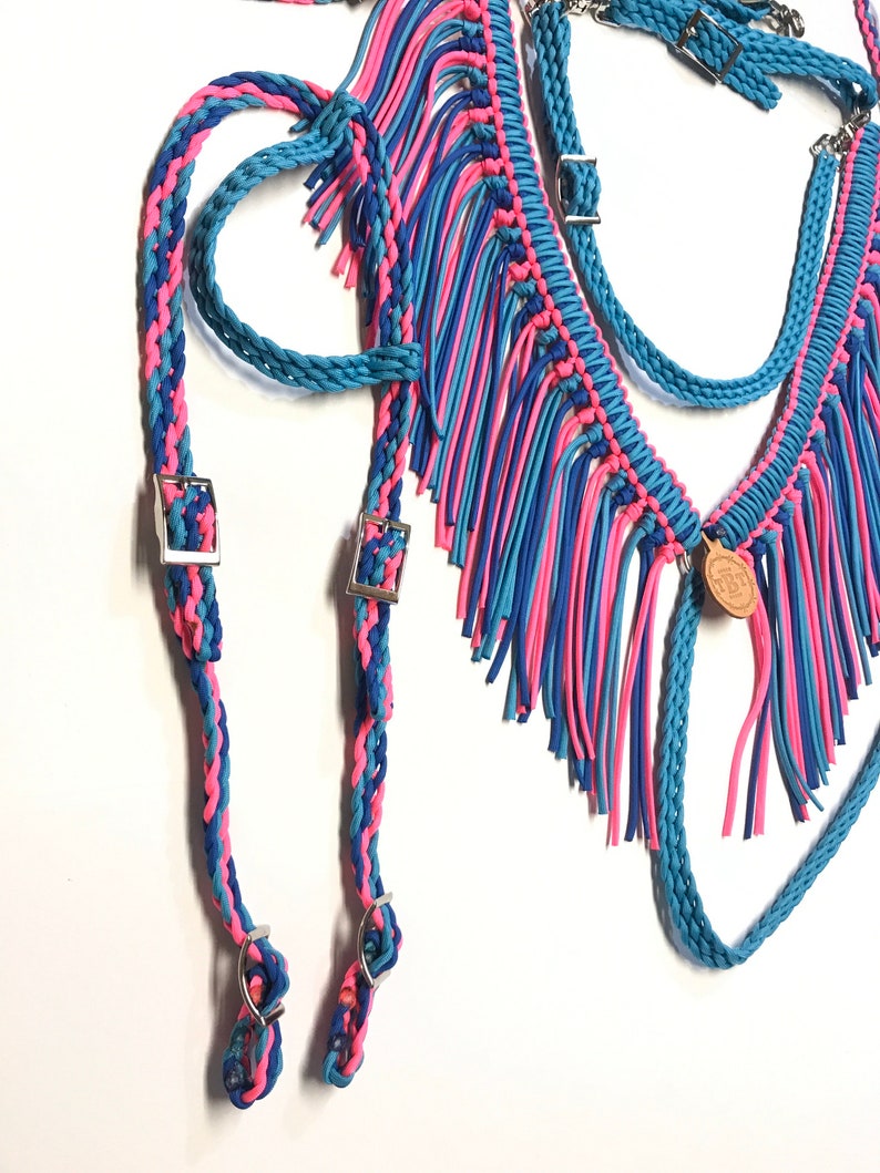 Horse Tack Set Turquoise Blue and Hot Pink Fringe Breast - Etsy