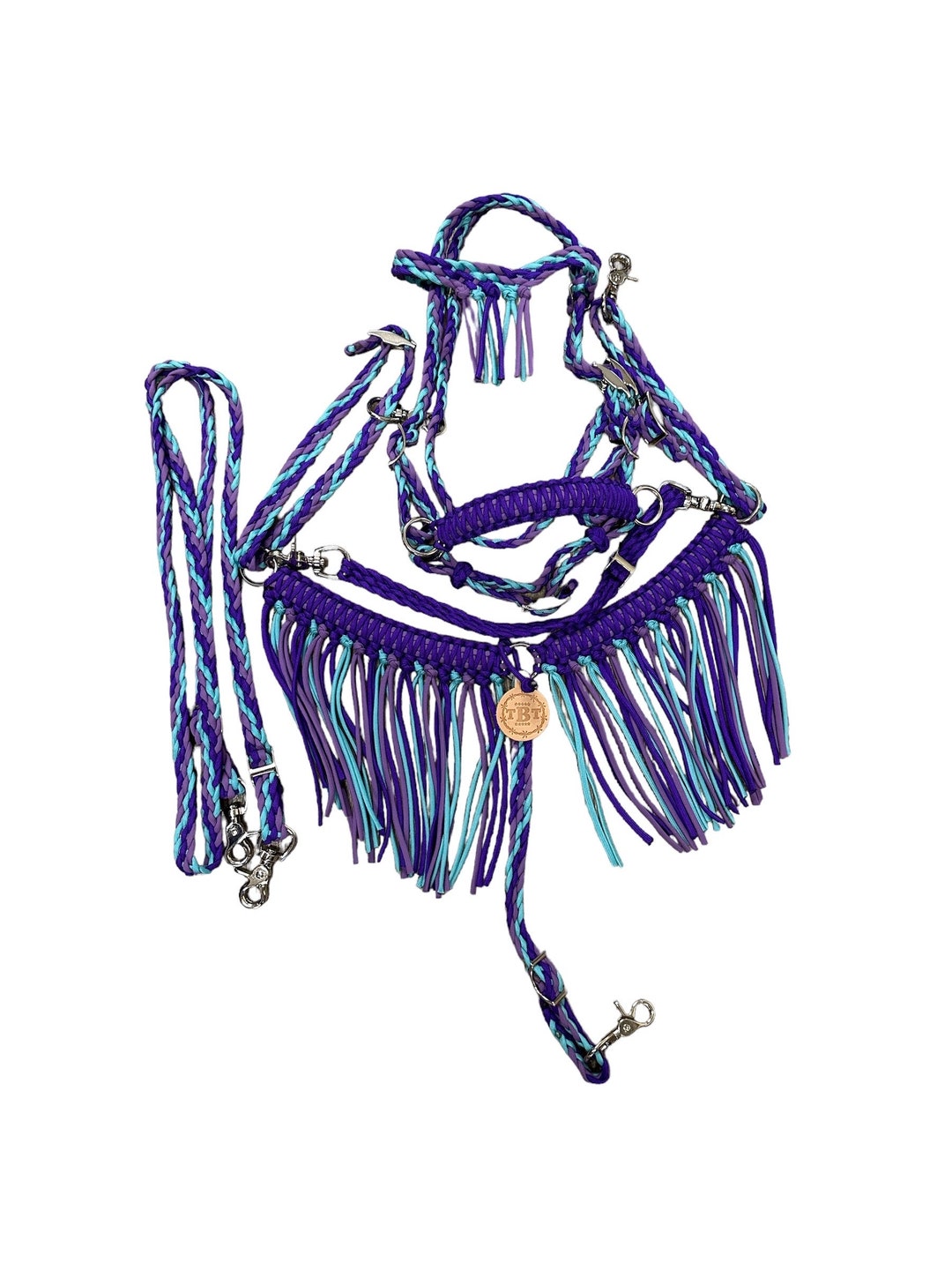 Pony Fringe Tack Set Purple, Lilac, and Turquoise With a Bitless Bridle ...