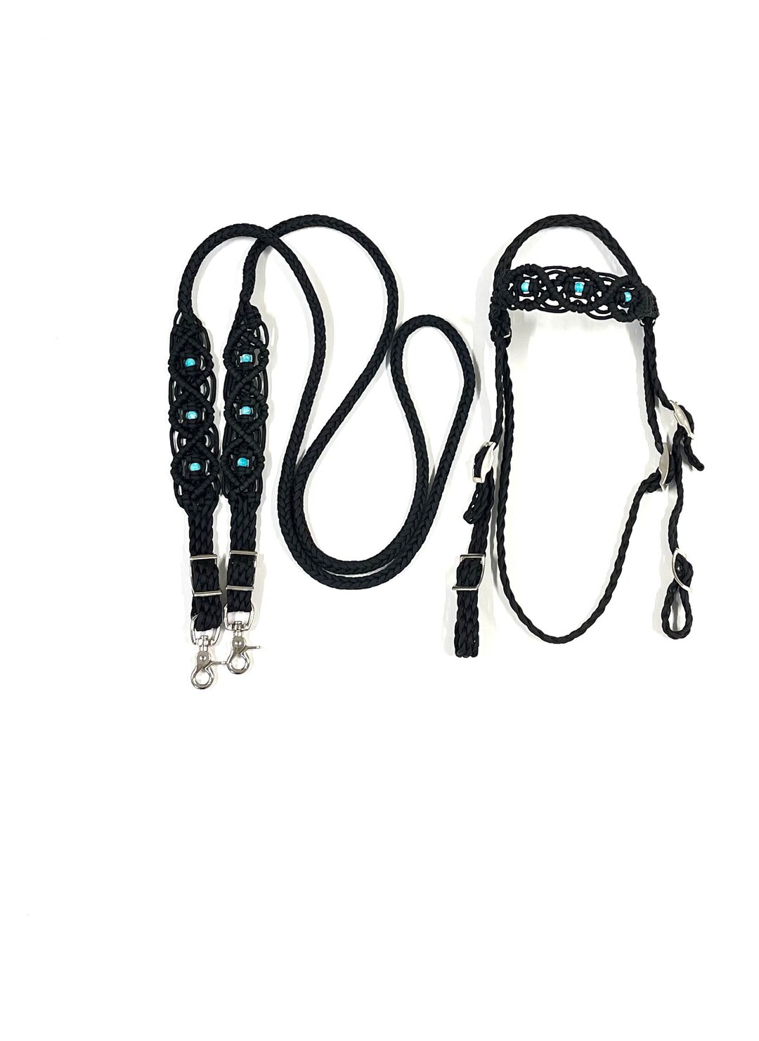 Horse Bridle Set Hand Braided and Beaded With Matching Loop Reins...all ...
