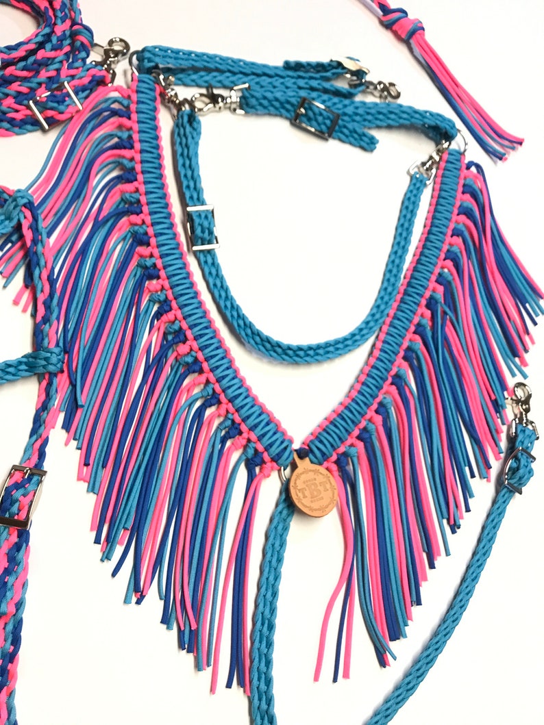 Horse Tack Set Turquoise Blue and Hot Pink Fringe Breast - Etsy