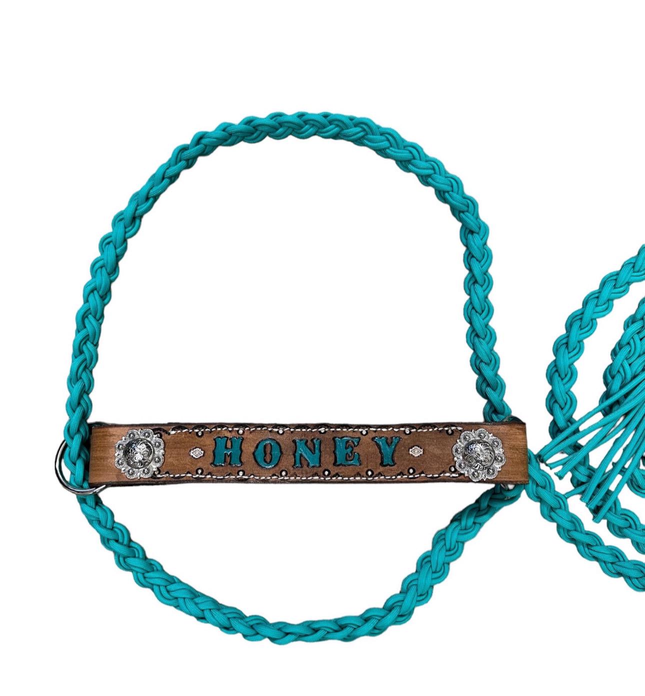 Hand Tooled and Hand Painted Personalized Cow Halter Green Turquoise - Etsy