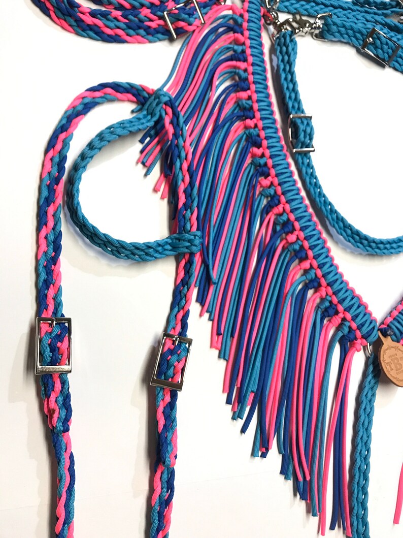 Horse Tack Set Turquoise Blue and Hot Pink Fringe Breast - Etsy