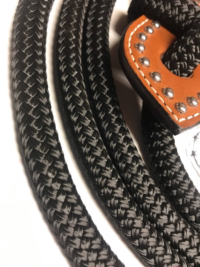 Black Yacht Rope Rein With Leather Tie on Slobber Strap | Etsy