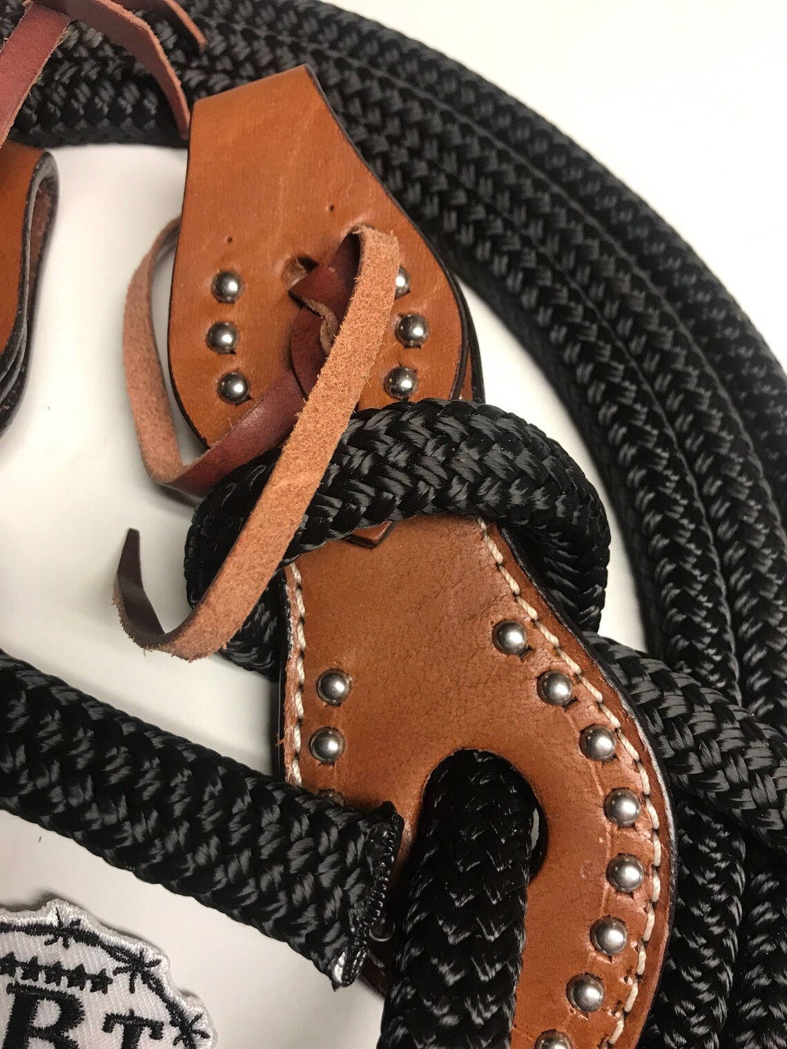 Black Yacht Rope Rein With Leather Tie on Slobber Strap | Etsy