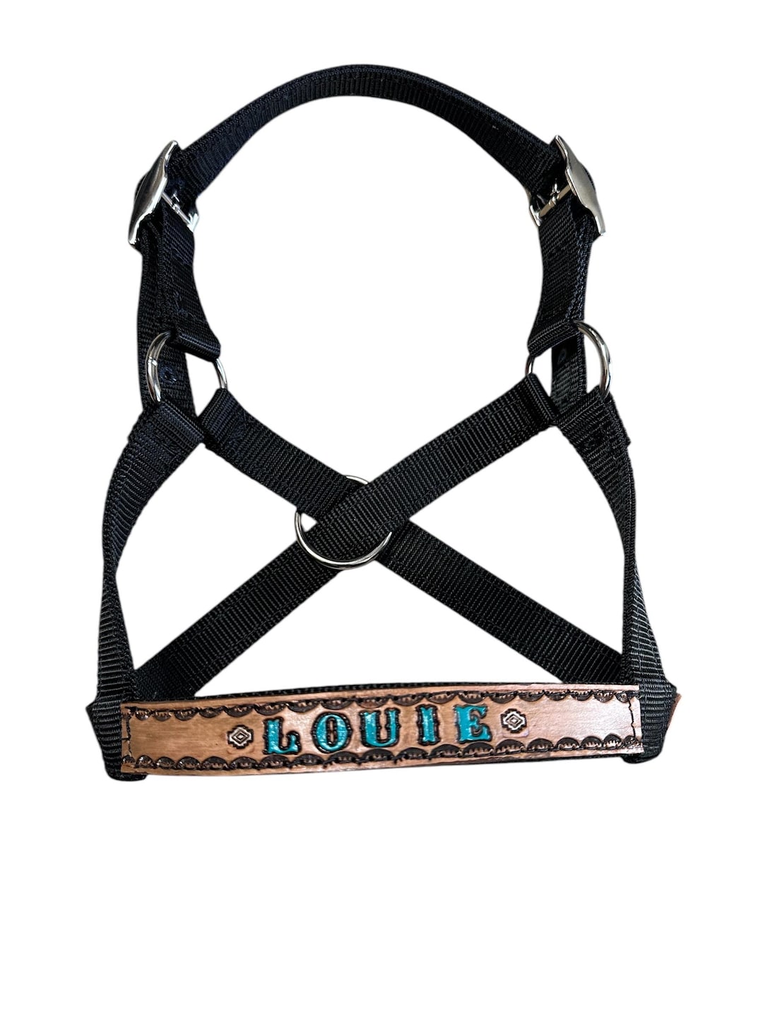 Hand Tooled and Hand Painted Personalized Mini Cow Nylon Halter Black ...