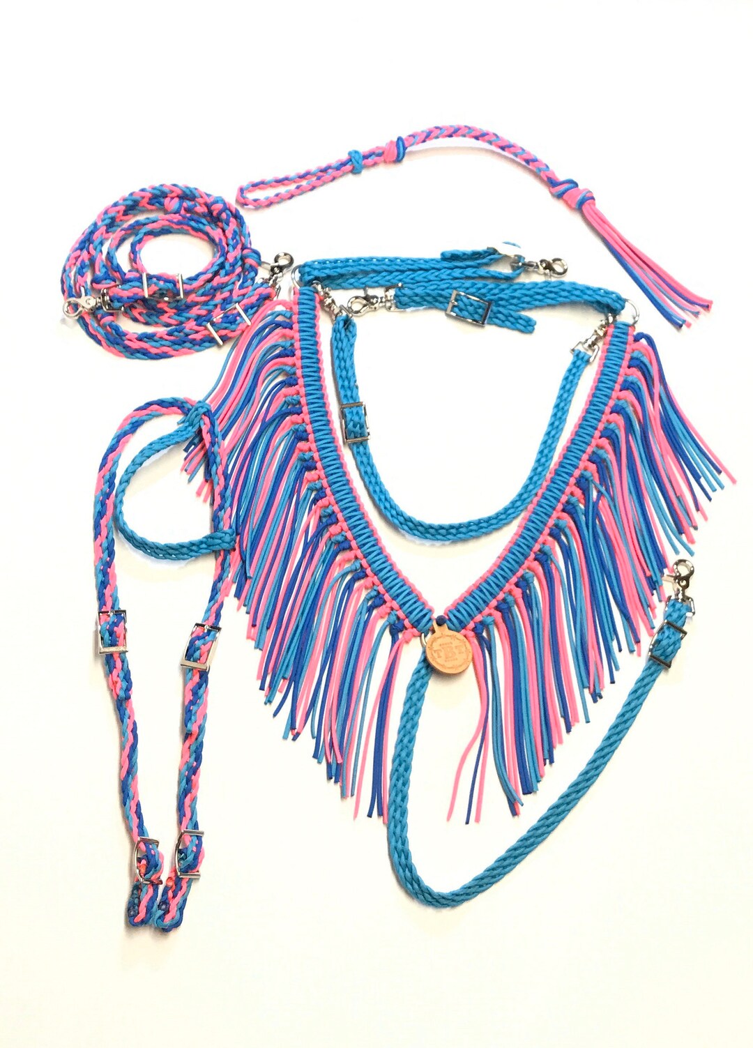 Horse Tack Set Turquoise , Blue and Hot Pink Fringe Breast Collar ...