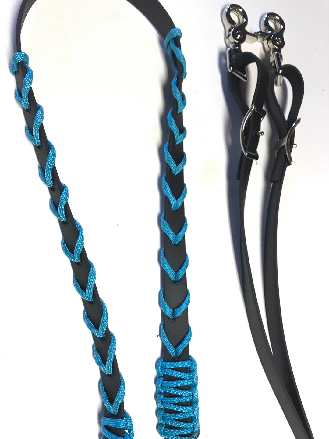 Paracord Laced Barrel Reins Black Beta Biothane, Turquoise Reins, Black ...