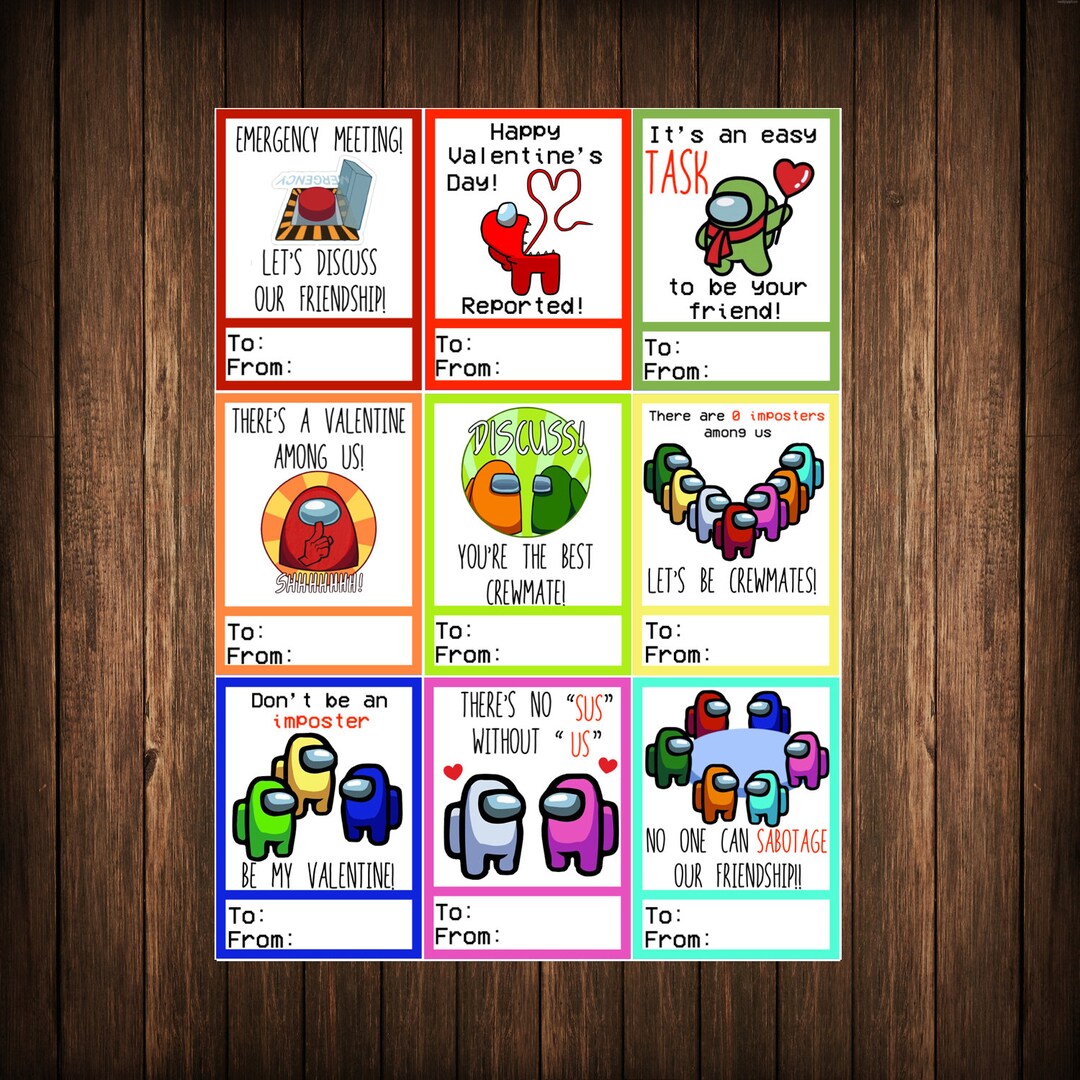 Among Us Game Printable Valentines Day Cards Instant Download Sus ...
