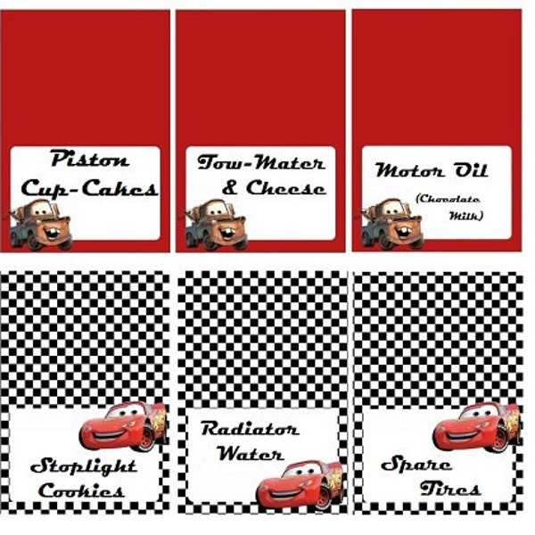 Cars Food Label - Etsy