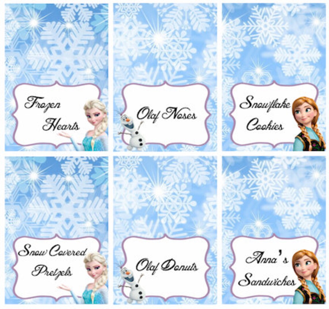 Disney Frozen Food Labels Placecards Tent Cards Favor Tags | Etsy