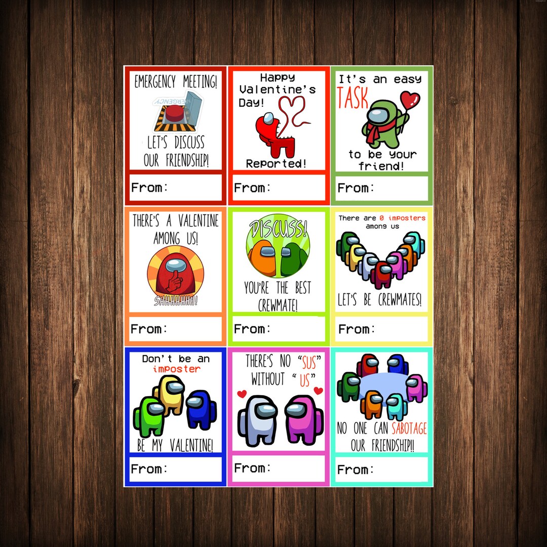Among Us Game Printable Valentines Day Cards Instant Download Sus ...