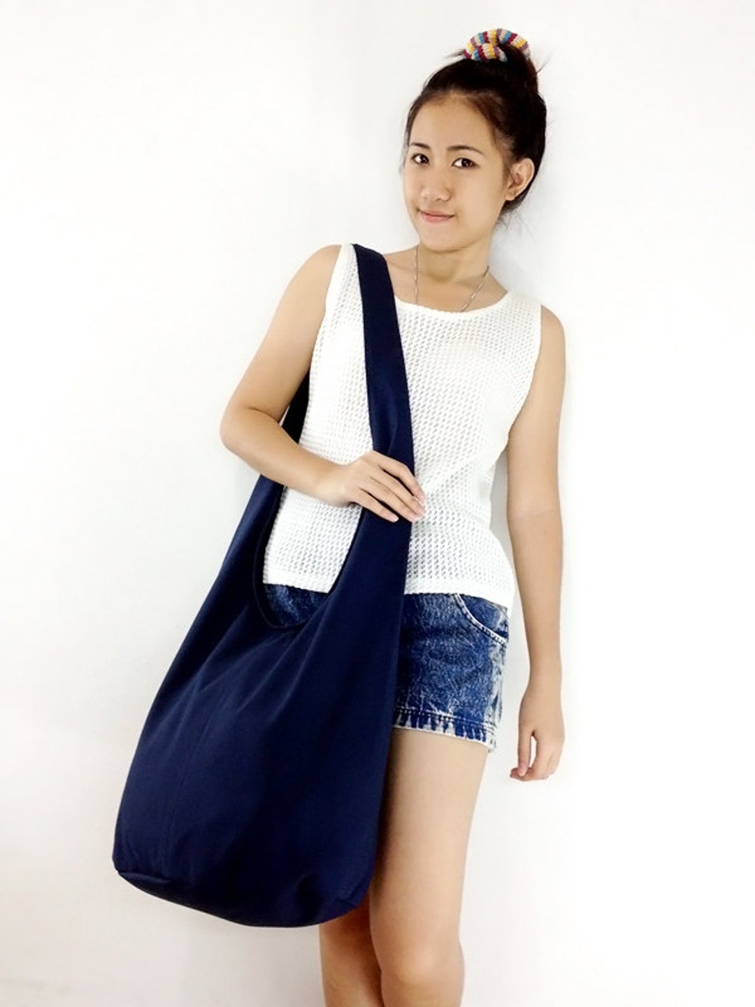 Verada-dark Navy Blue Canvas Hobo Bag: Crossbody Sling Shoulder Bag - Etsy