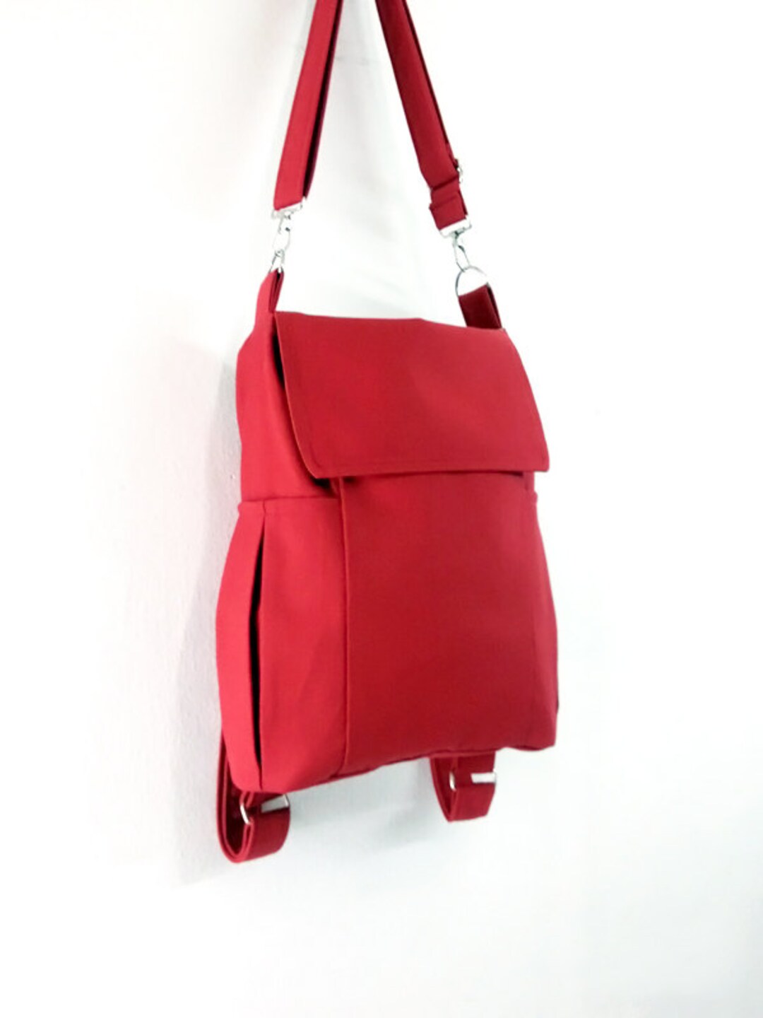 Verada-red Canvas Backpack Purse: Convertible Shoulder Bag Susie - Etsy