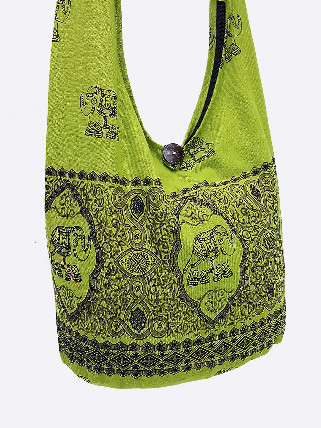 Verada-cotton Elephant Hobo Bag: Pea Green Boho Crossbody Purse - Etsy
