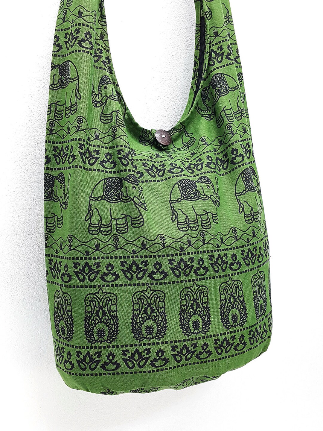 Verada-elephant Print Cotton Hobo Bag: Olive Green Crossbody Purse - Etsy