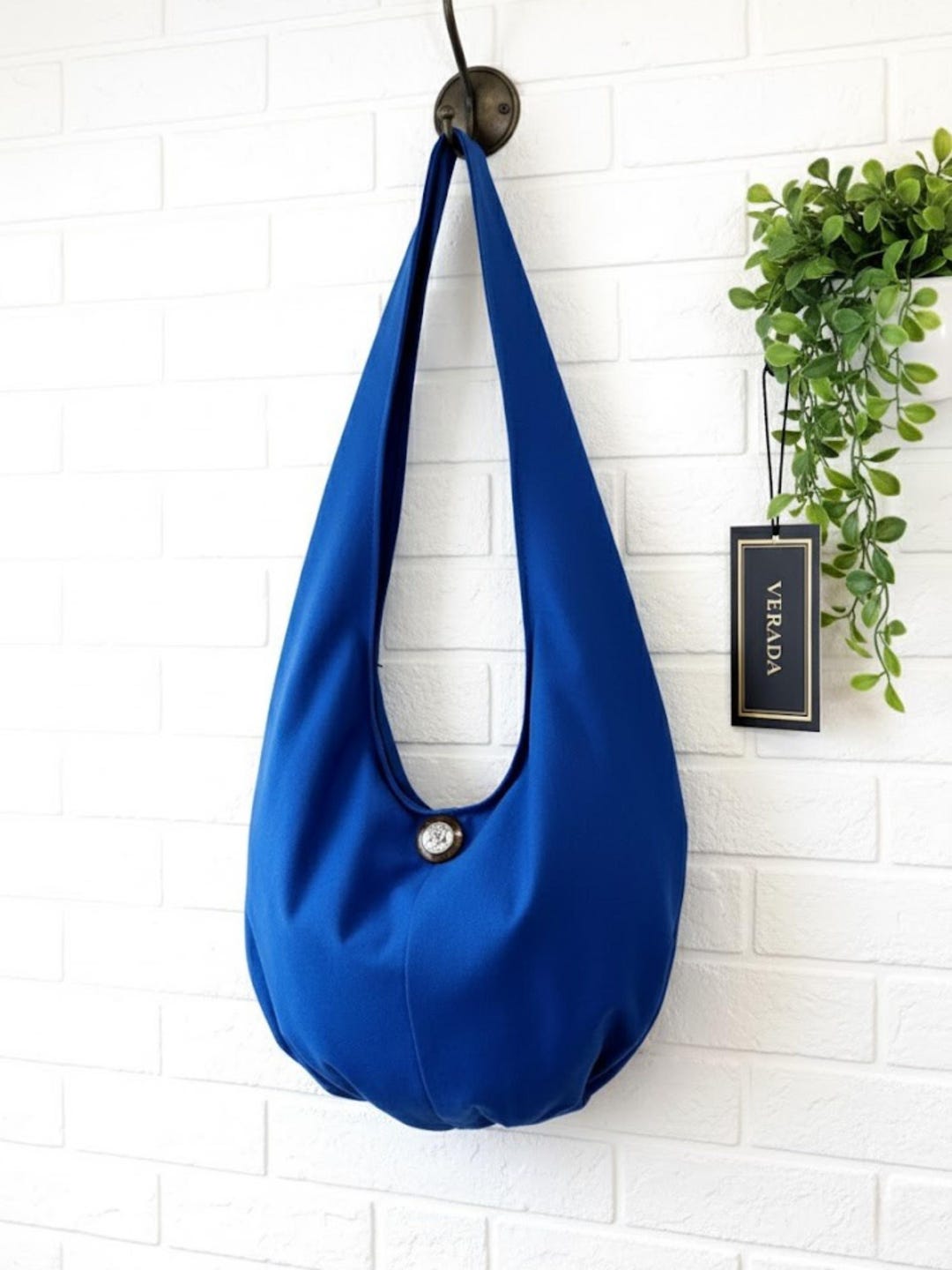 Verada-blue Canvas Hobo Bag: Elephant Button Crossbody Purse - Etsy