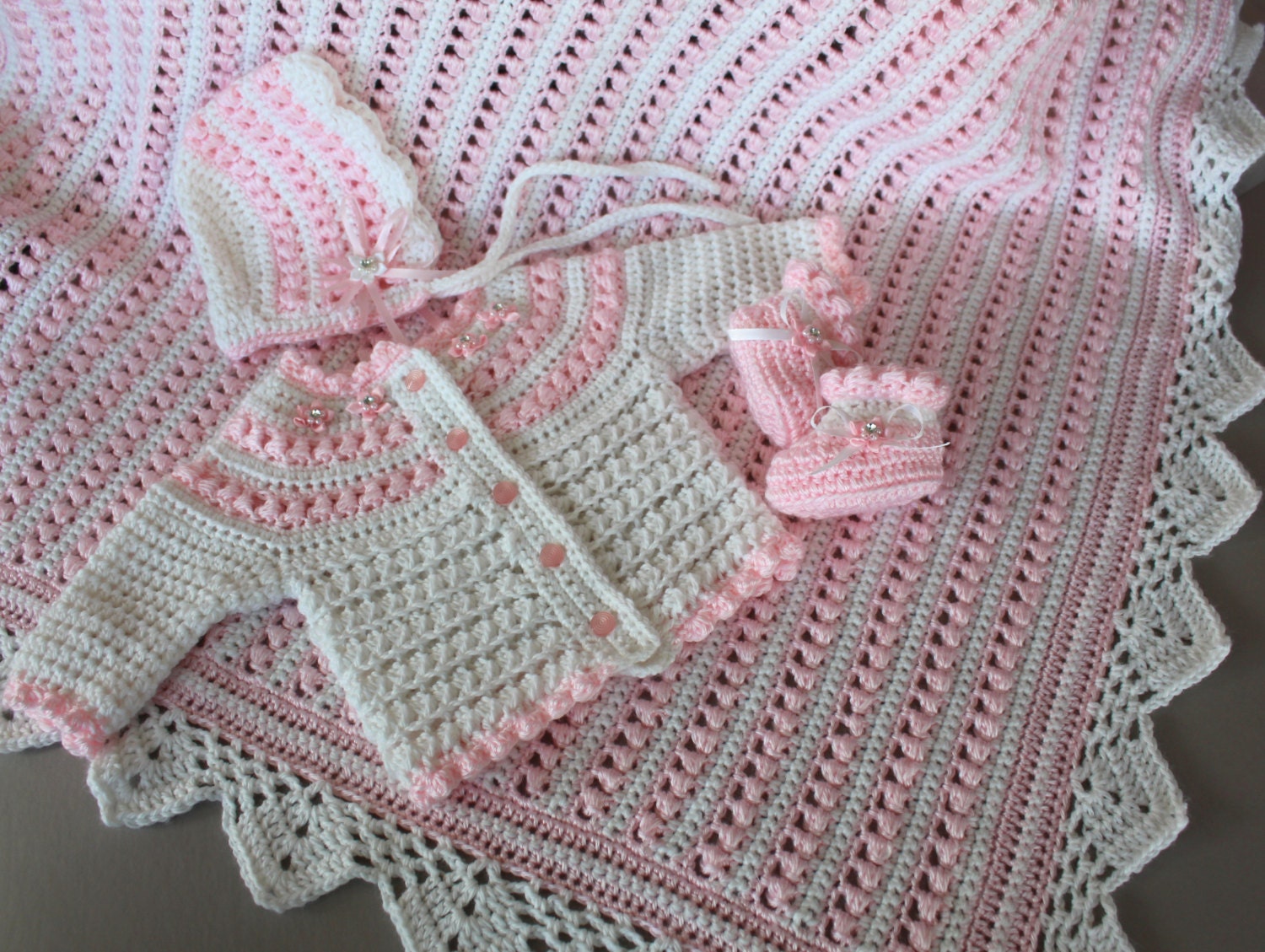 Crochet Pattern Baby Layette 4 Pieces Blanket Sweater Booties | Etsy