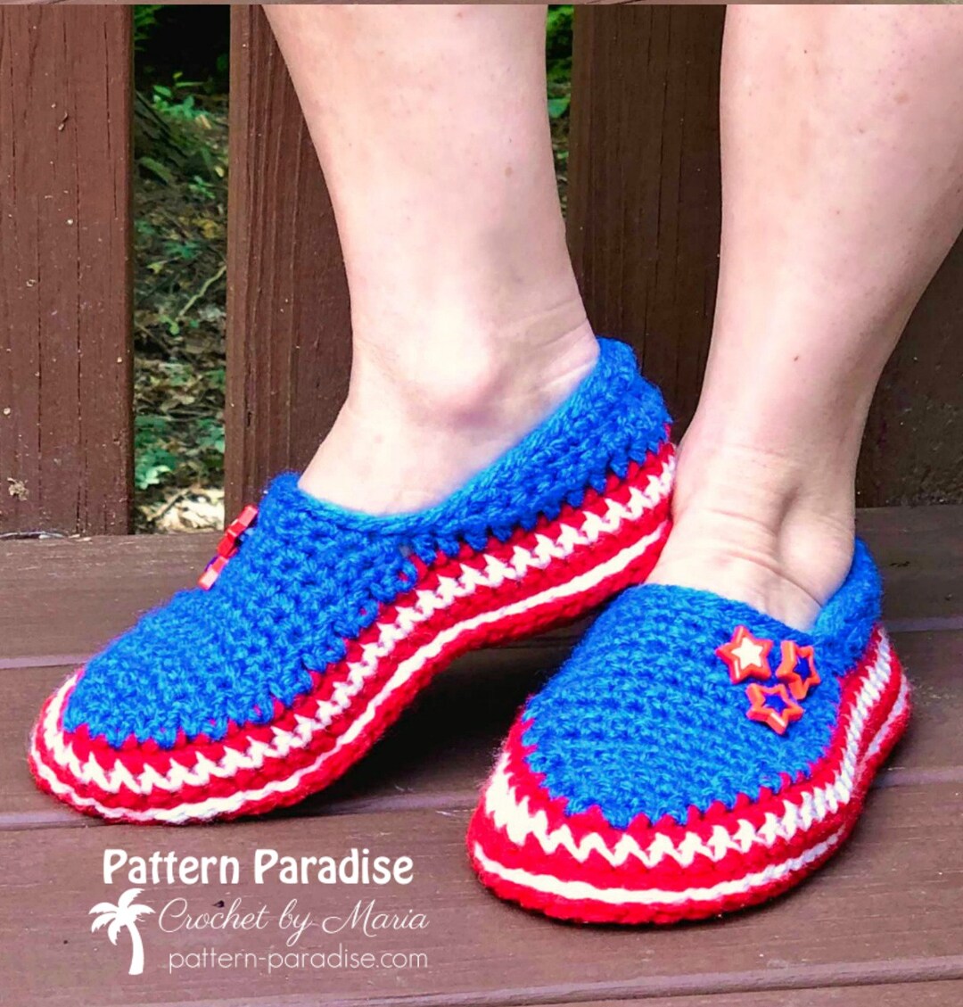 Crochet Pattern for Stars and Stripes Slippers, House Slippers for Men ...