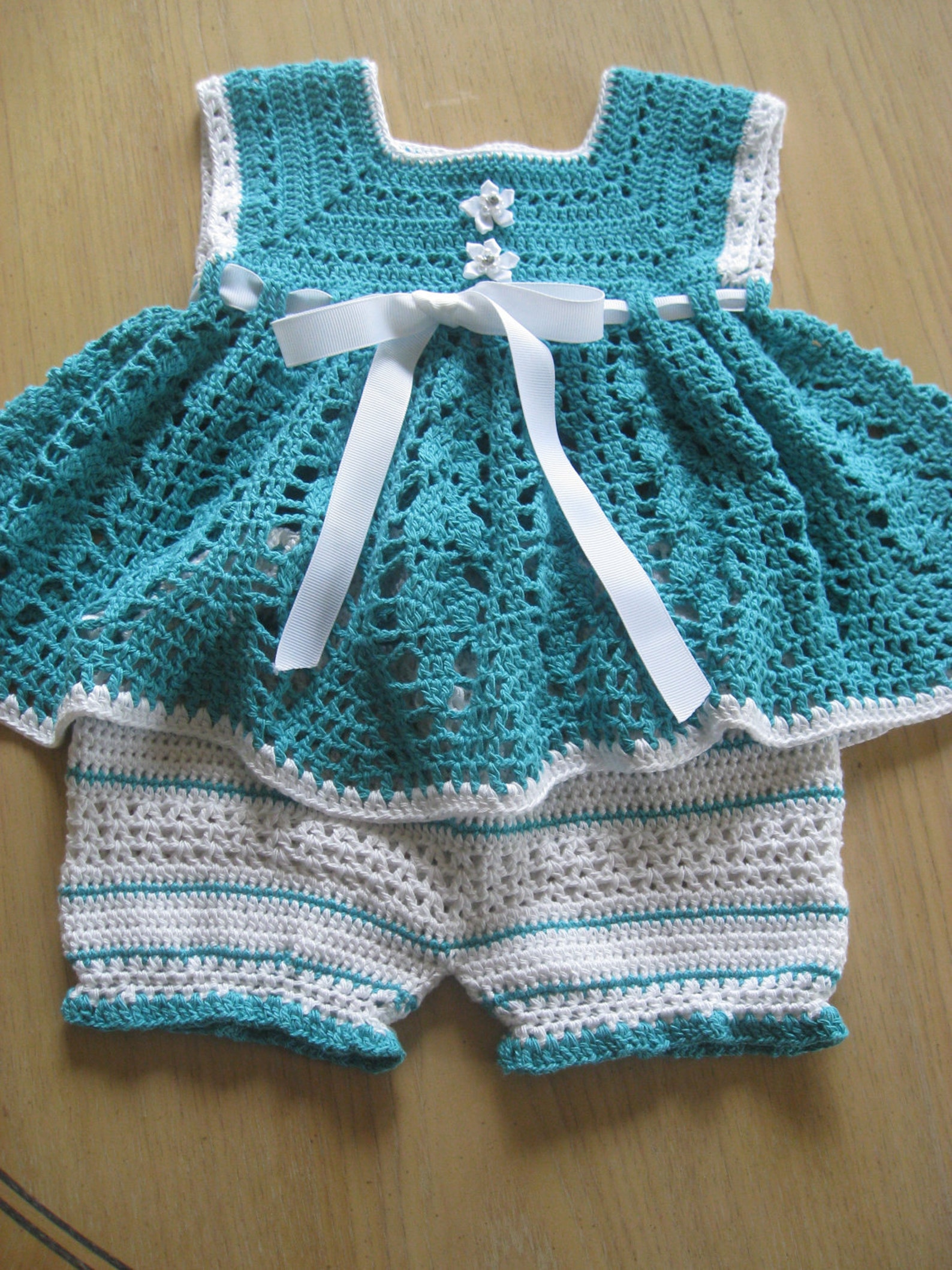 Crochet Pattern for Dress Bloomers Set, Sunsuit Playsuit for Baby Girl ...