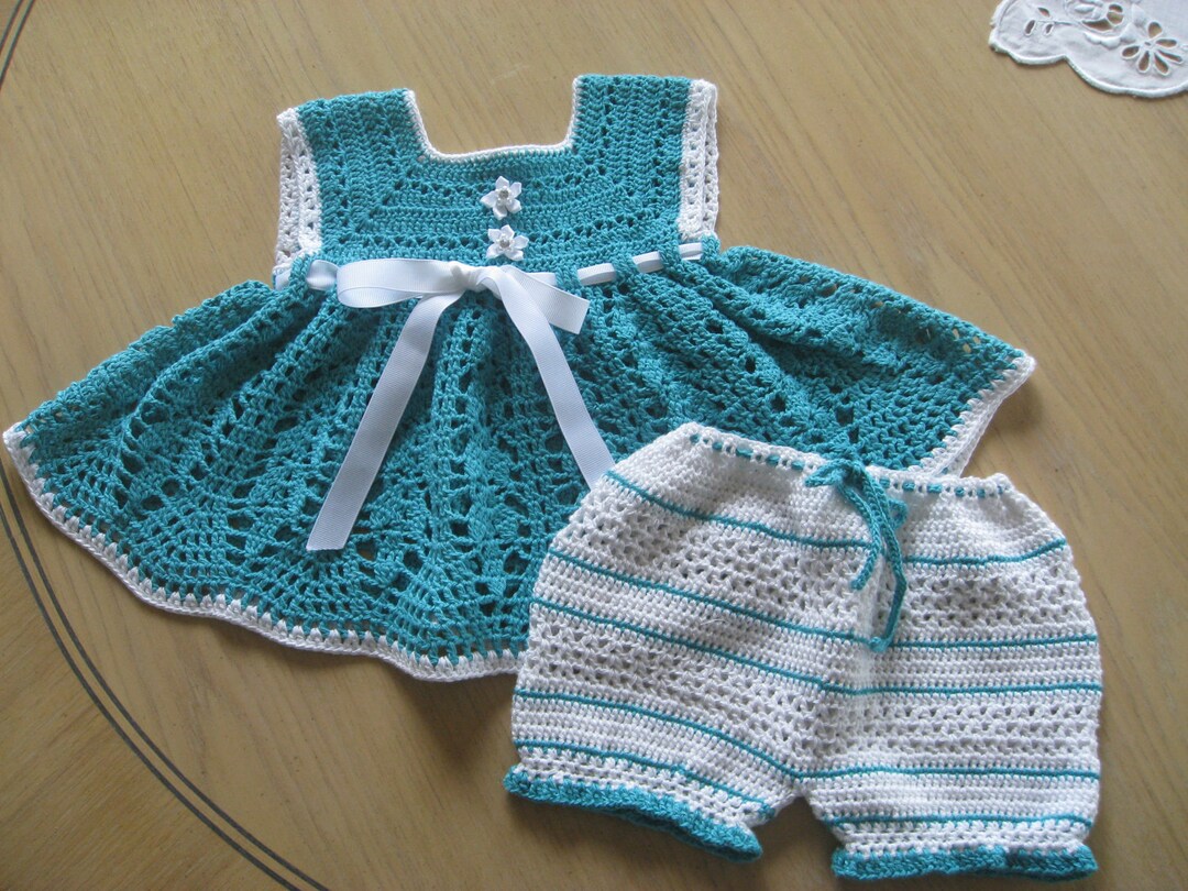 Crochet Pattern for Dress Bloomers Set, Sunsuit Playsuit for Baby Girl ...