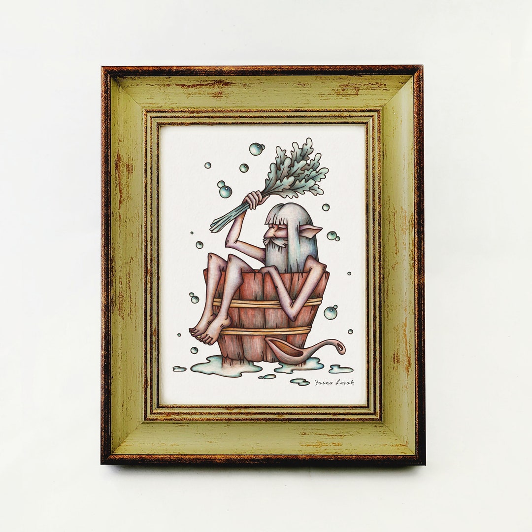 Bath House Spirit Watercolor Painting, 6x8 Framed Original Artwork ...