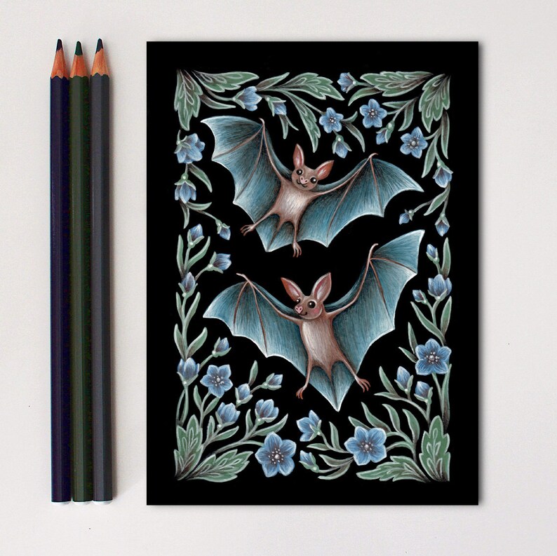 Bat Art Print Watercolor Painting Print Vintage Bat Art - Etsy