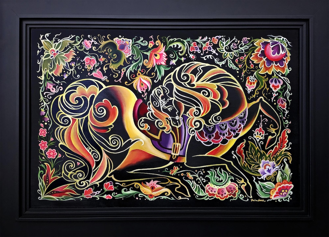 Slavic Folk Art Horse and Flowers - Original Oil Painting - 24x36 ...