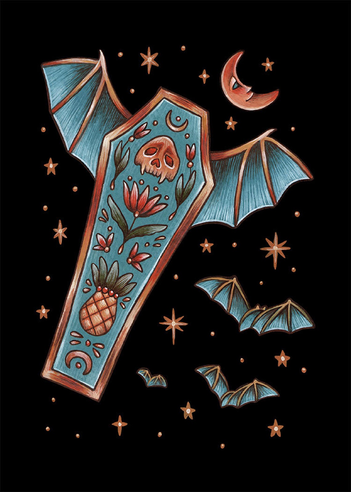 Vampire Coffin Art Print Watercolor Painting Print Flying | Etsy