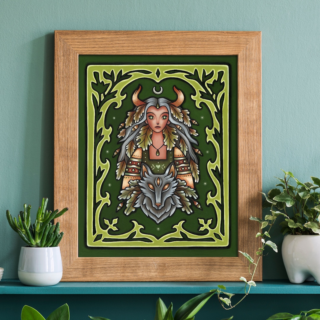 Wolf Pagan Folk Art Print 8x10 Oil Painting Print Norse Protection ...