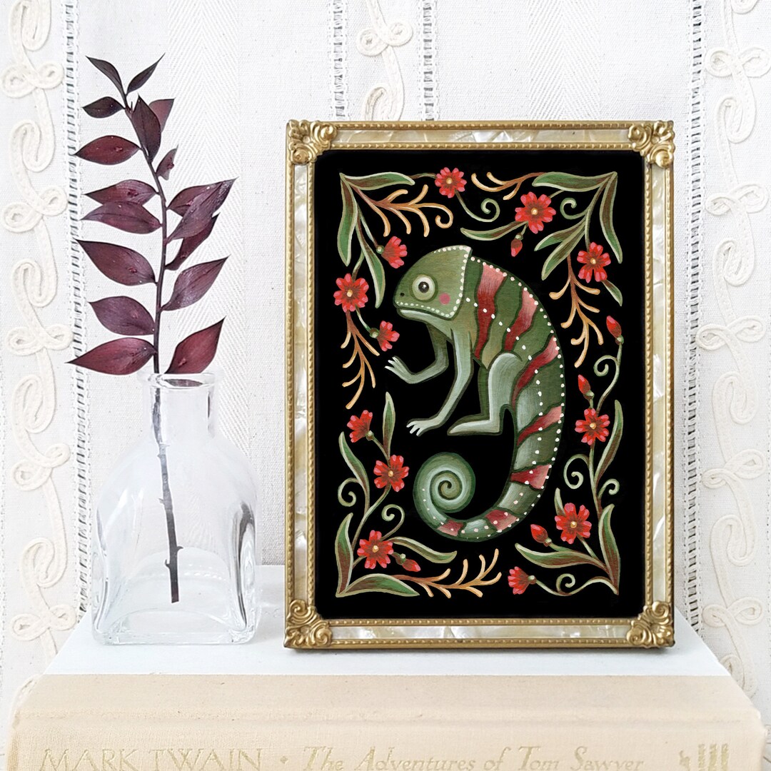 Chameleon Art Print - Watercolor Painting Print - Chameleon Decor ...