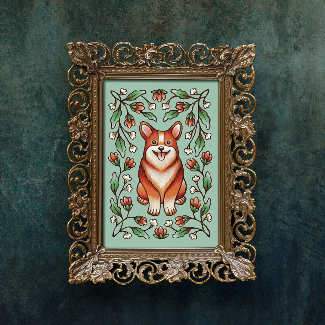Corgi Art Print - 5x7 Watercolor Painting Print - Corgi Folk Art - Etsy