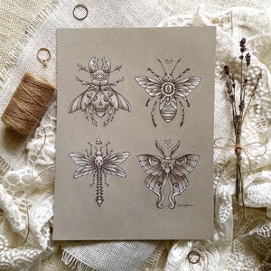 Mystic Insects Original Drawing 9x12 Ink and Charcoal Illustration ...