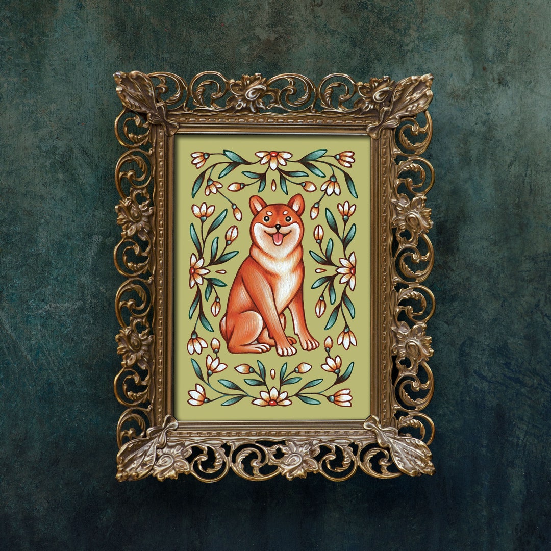 Shiba Inu Art Print 5x7 Watercolor Painting Print Shiba Inu Folk Art - Etsy