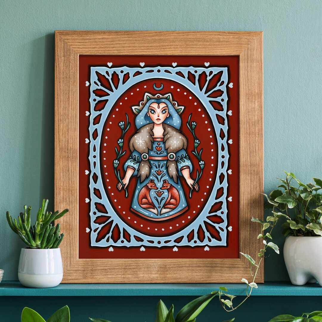 Fox Pagan Folk Art Print 8x10 Oil Painting Print Norse Skadi Goddess ...