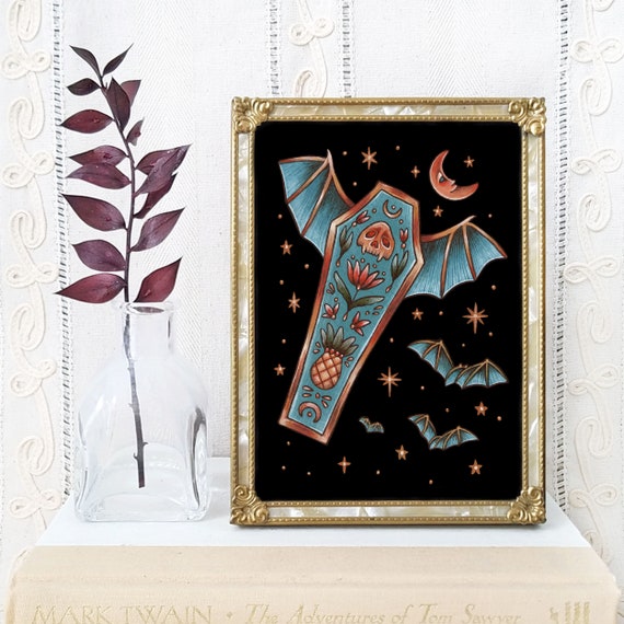 Vampire Coffin Art Print Watercolor Painting Print Flying | Etsy