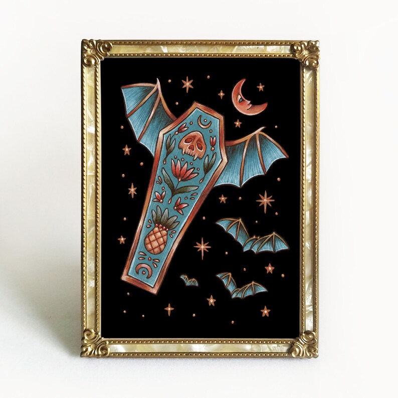 Vampire Coffin Art Print Watercolor Painting Print Flying | Etsy
