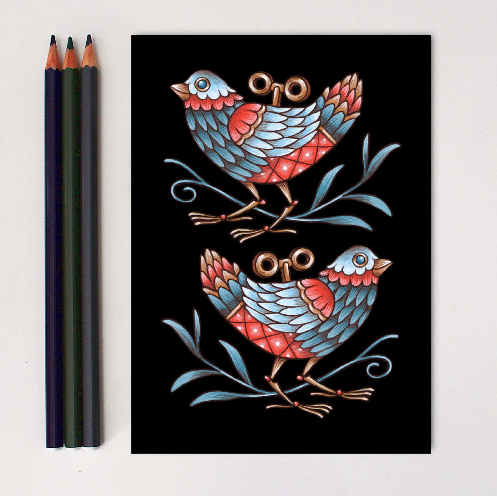 Wind up Bird Art Print Watercolor Painting Print Steampunk - Etsy