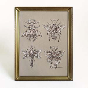 Mystic Insects Original Drawing 9x12 Ink and Charcoal Illustration ...