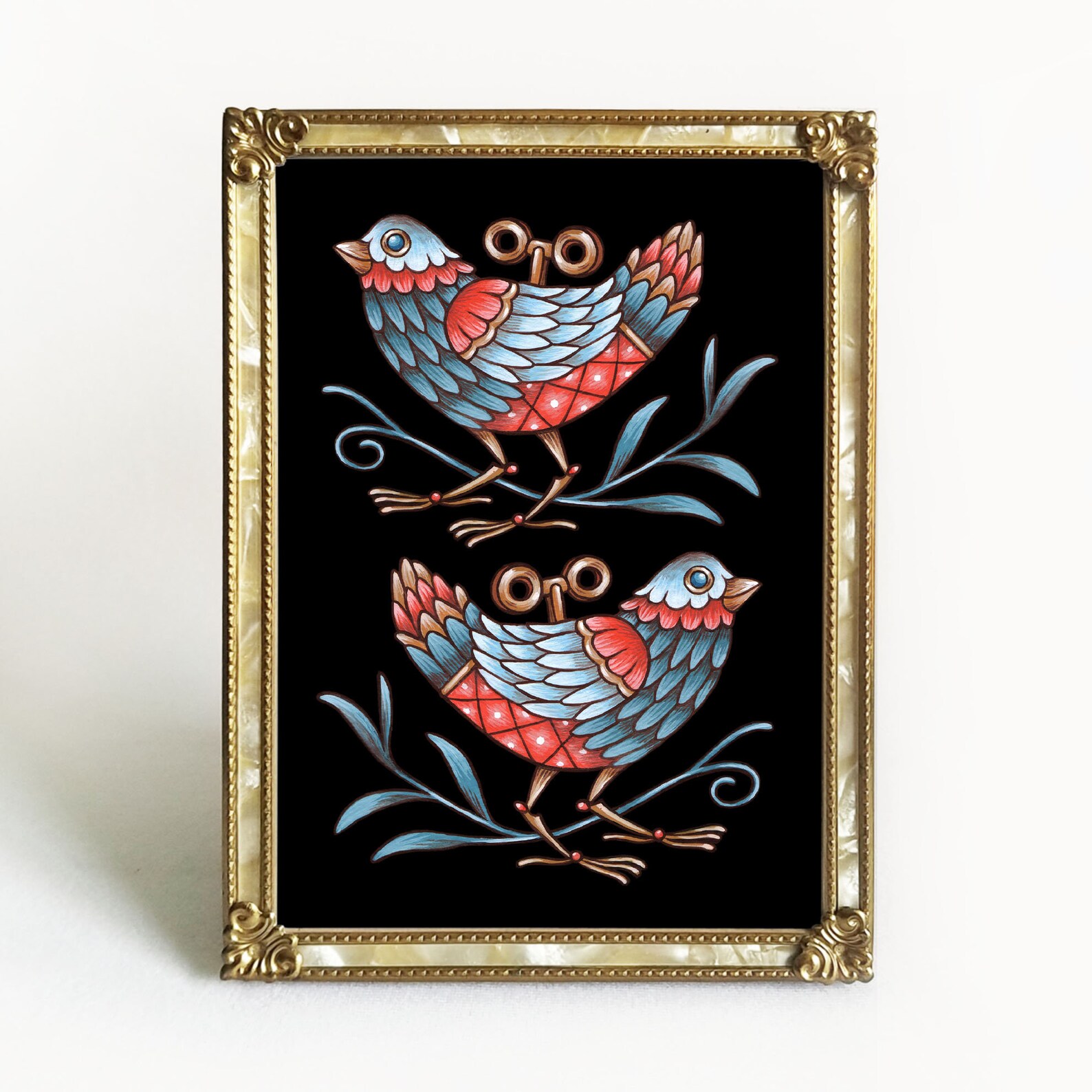 Wind up Bird Art Print Watercolor Painting Print Steampunk - Etsy